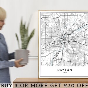 DAYTON City Map PRINTABLE Black and White Wall Art Poster Modern ...