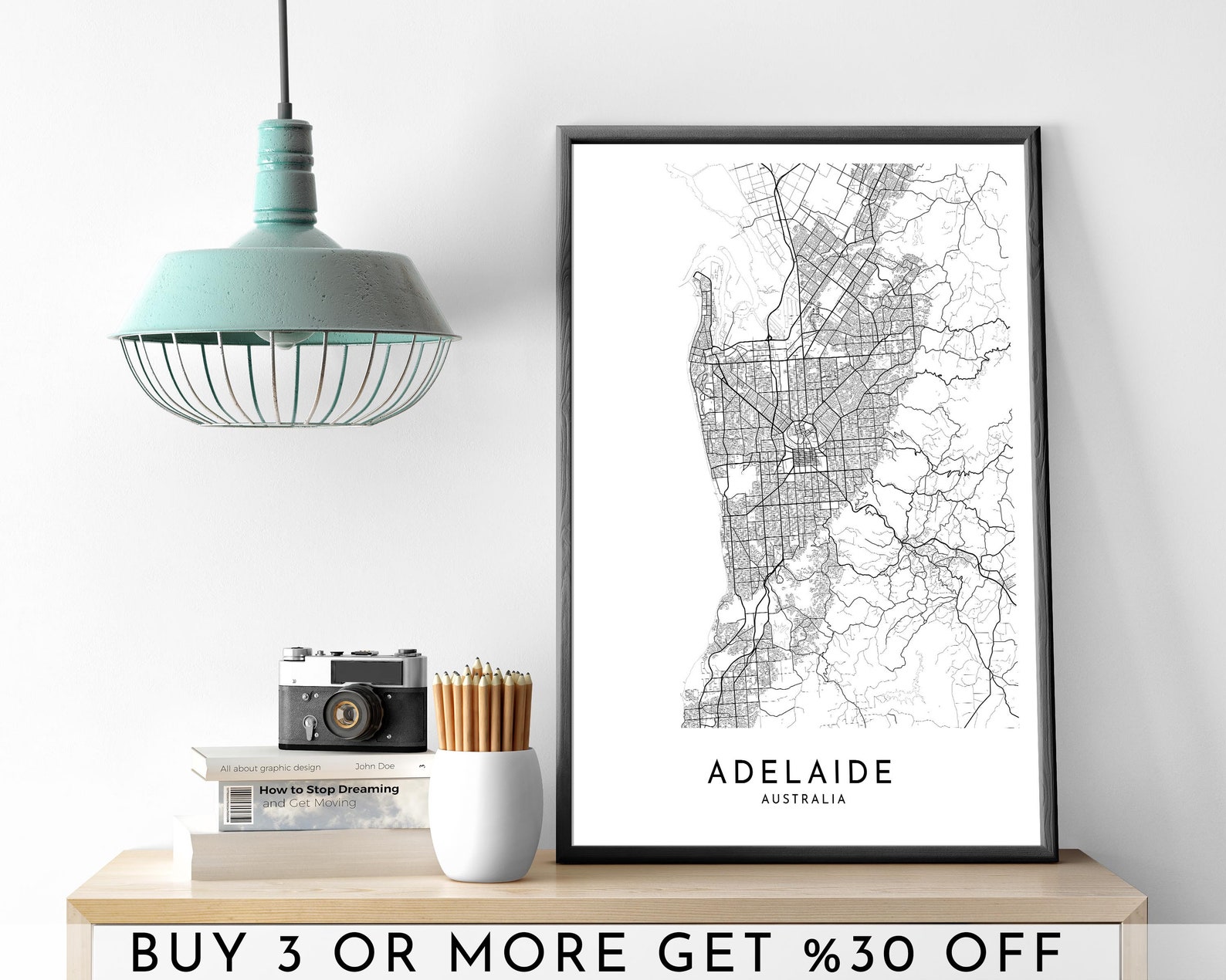 Adelaide Australia City Map Art: Minimalist Black and White Print ...