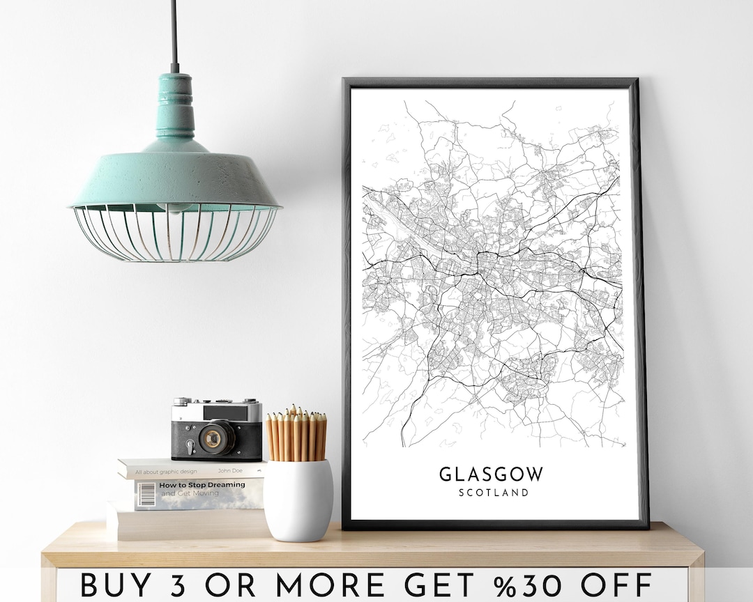 GLASGOW City Map PRINTABLE Black and White Wall Art Poster Modern ...