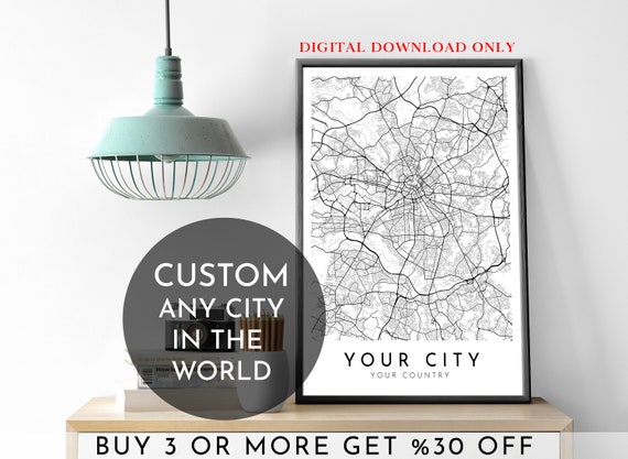 CUSTOM CITY Map Personalized Map Poster Printable Map Wall | Etsy Australia