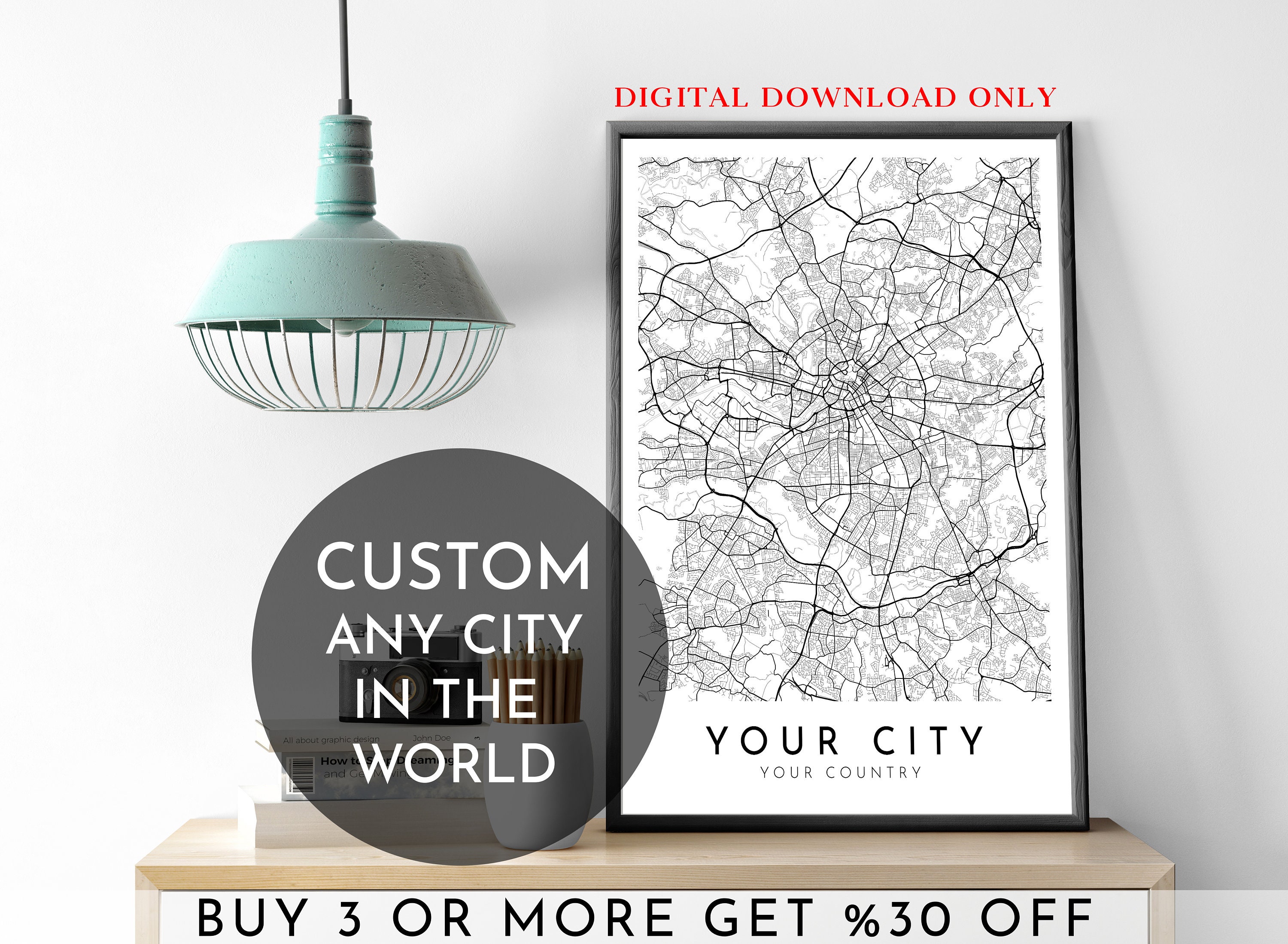 CUSTOM CITY Map Personalized Map Poster Printable Map Wall - Etsy Australia