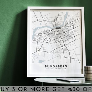 BUNDABERG City Map PRINTABLE Black and White Wall Art Poster Modern ...