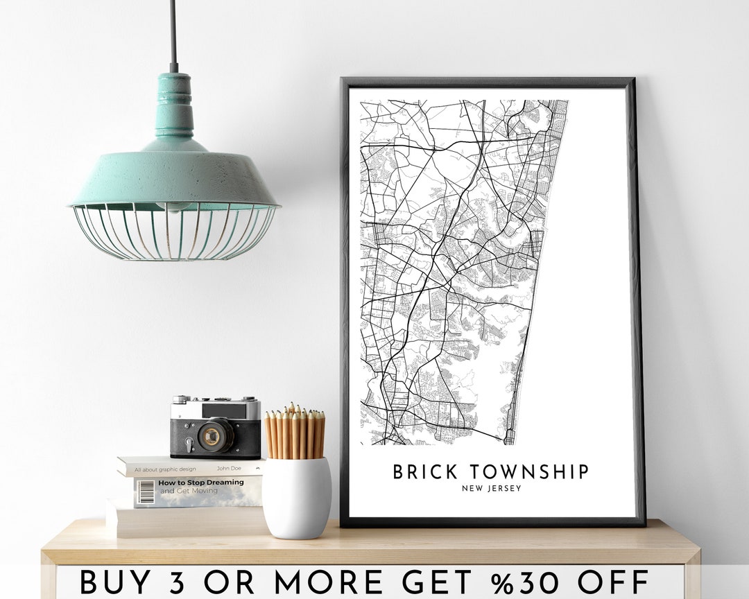 BRICK TOWNSHIP City Map PRINTABLE Black and White Wall Art Poster ...