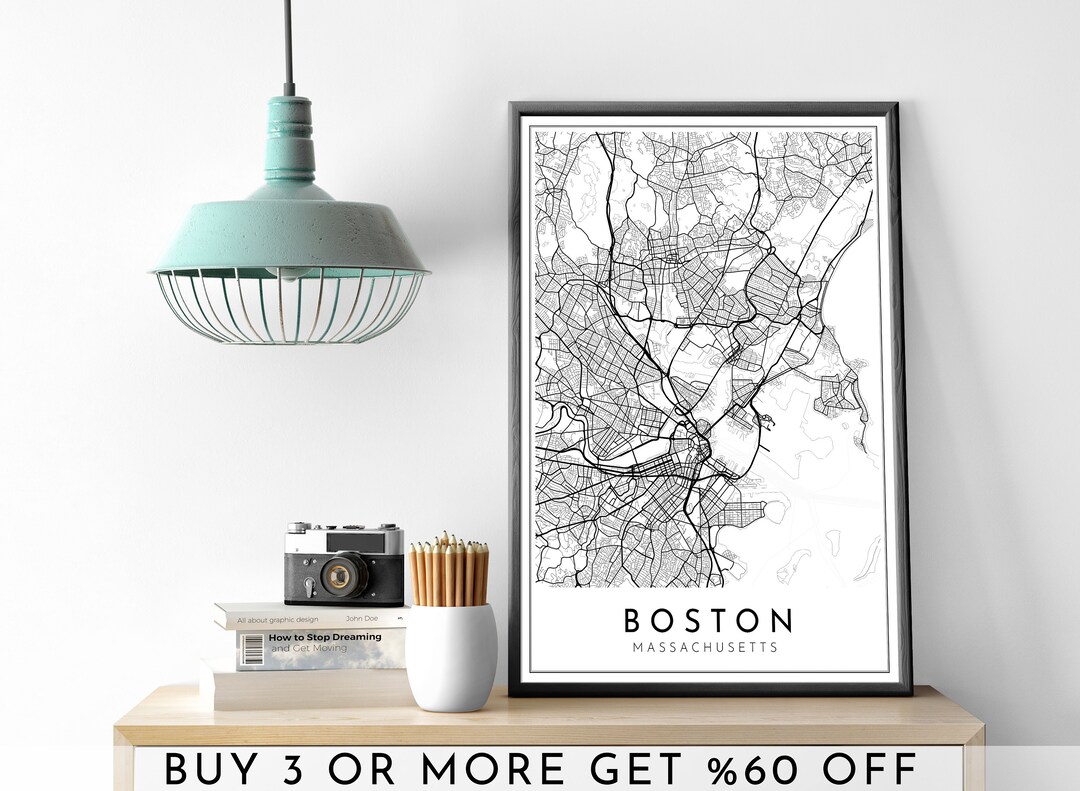 BOSTON City Map PRINTABLE Black and White Wall Art Poster Modern ...