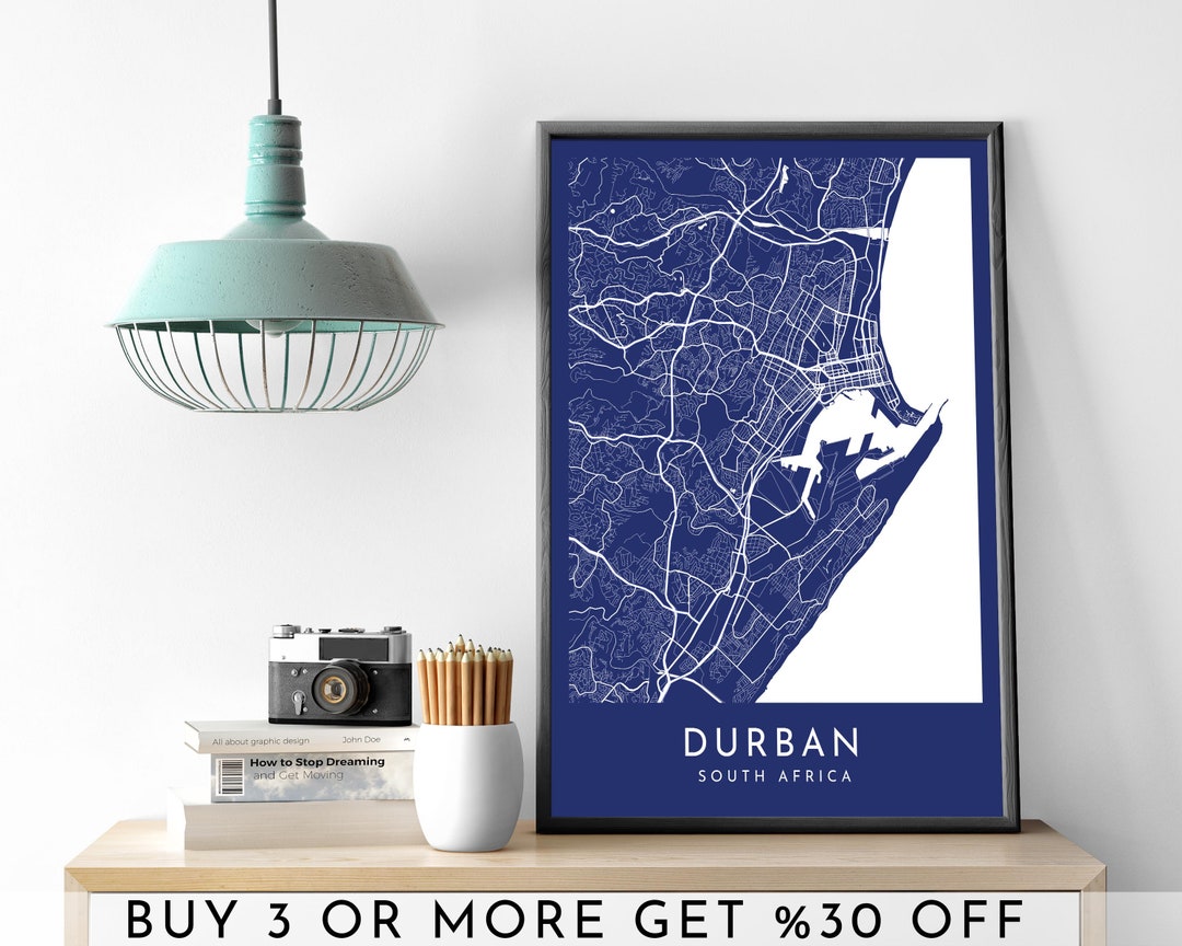 DURBAN City Map PRINTABLE Color Wall Art Poster Modern Minimalist ...