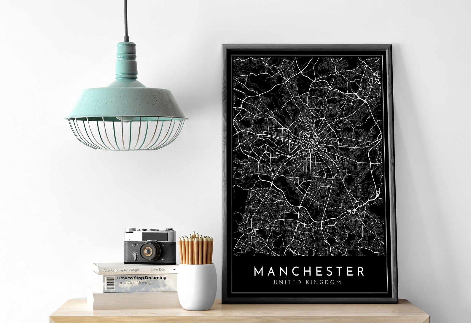 MANCHESTER City Map PRINTABLE Black and White Dark Map Wall | Etsy