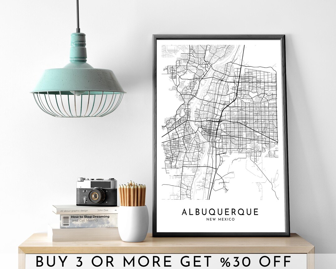 ALBUQUERQUE City Map PRINTABLE Black and White Wall Art Poster Modern ...