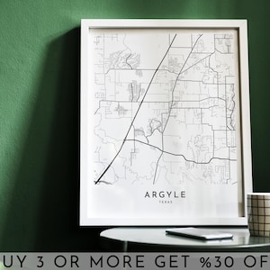 ARGYLE City Map PRINTABLE Black and White Wall Art Poster Modern ...