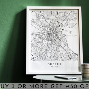 DUBLIN City Map PRINTABLE Black and White Wall Art Poster Modern ...