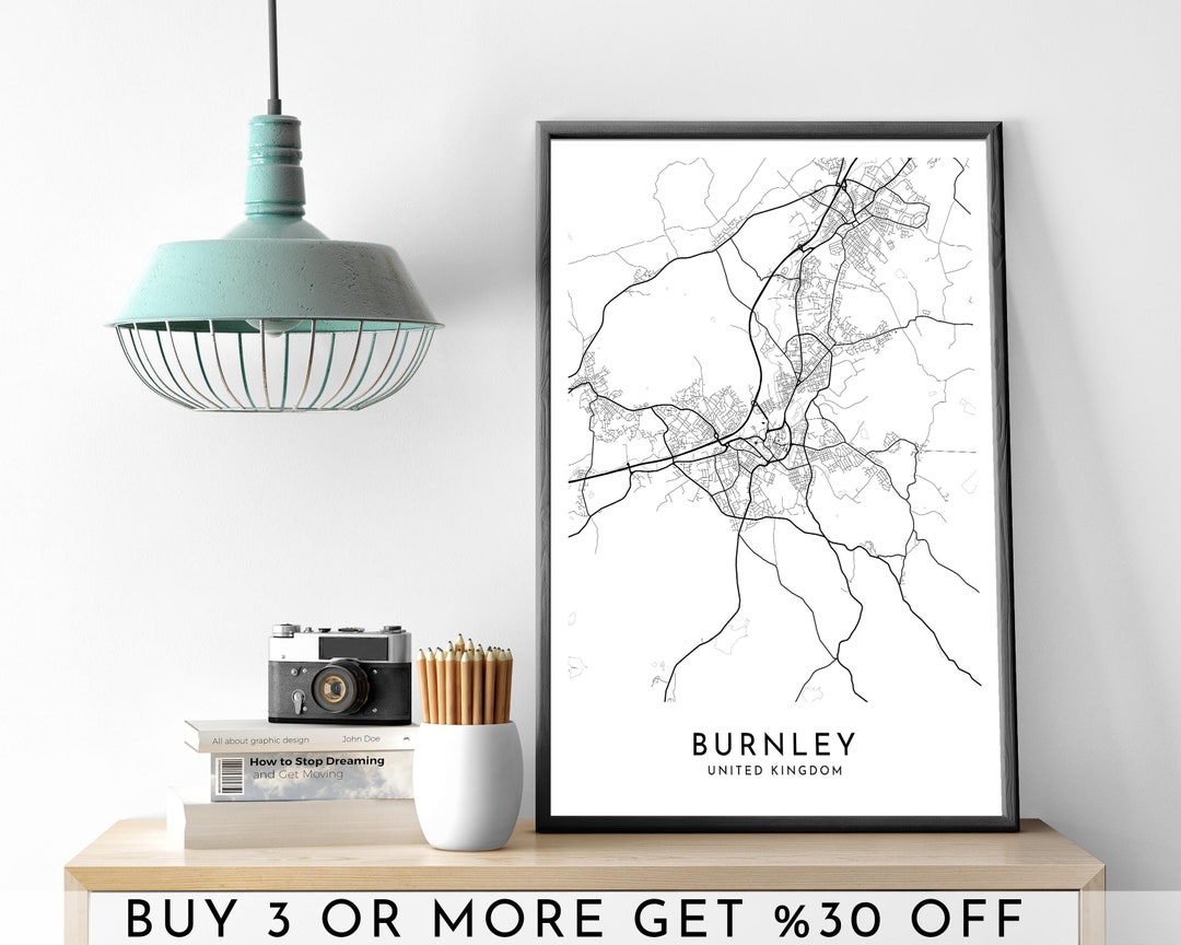 Burnley City Map Art: Minimalist Black and White Print (digital File ...