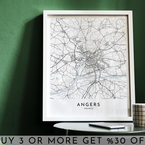 ANGERS City Map PRINTABLE Black and White Wall Art Poster Modern ...