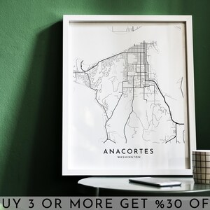 ANACORTES City Map PRINTABLE Black and White Wall Art Poster Modern ...