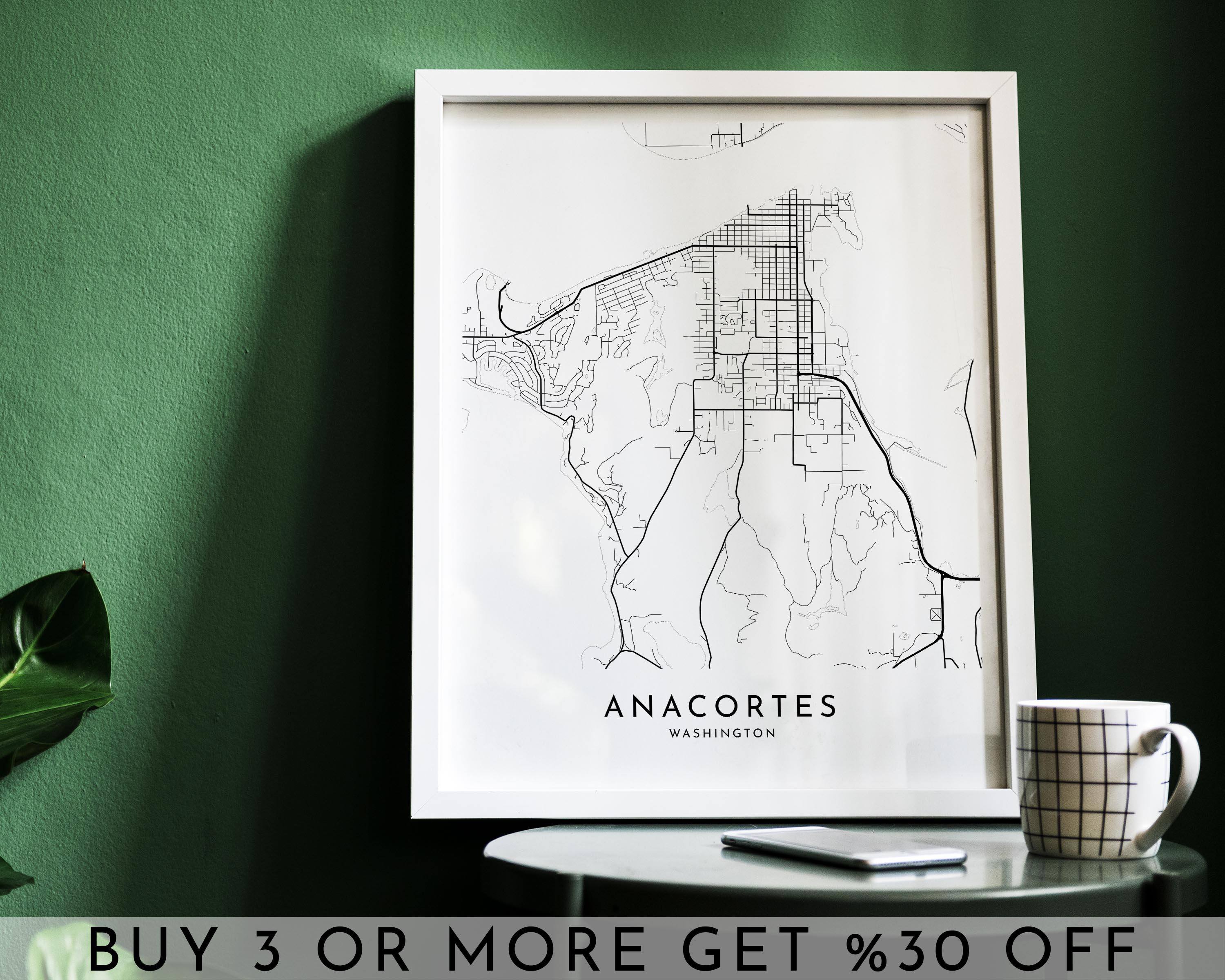 ANACORTES City Map PRINTABLE Black and White Wall Art Poster - Etsy