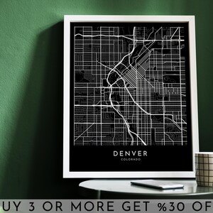 DENVER City Map PRINTABLE Black and White Dark Map Wall Art Poster ...
