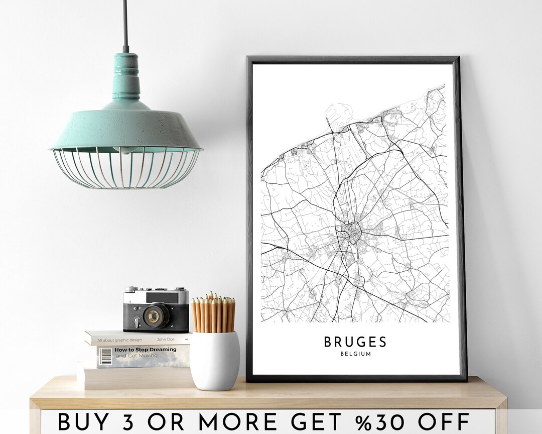 BRUGES City Map PRINTABLE Black and White Wall Art Poster Modern ...