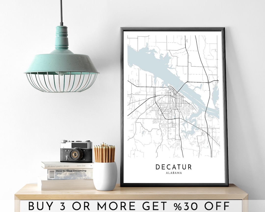 Decatur Alabama City Map Art: Modern Black and White Printable (digital ...