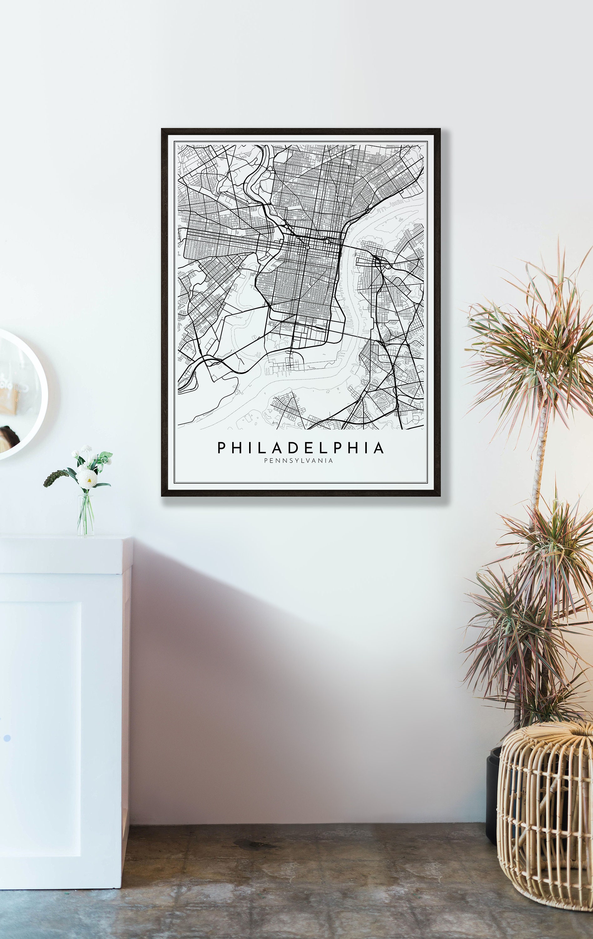 PHILADELPHIA City Map PRINTABLE Black and White Wall Art | Etsy