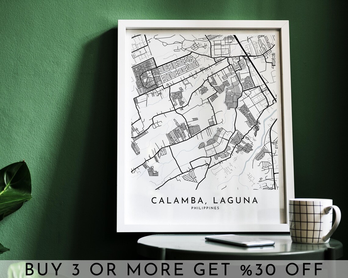 Calamba-laguna City Map Art: Modern Black and White Print (digital File ...