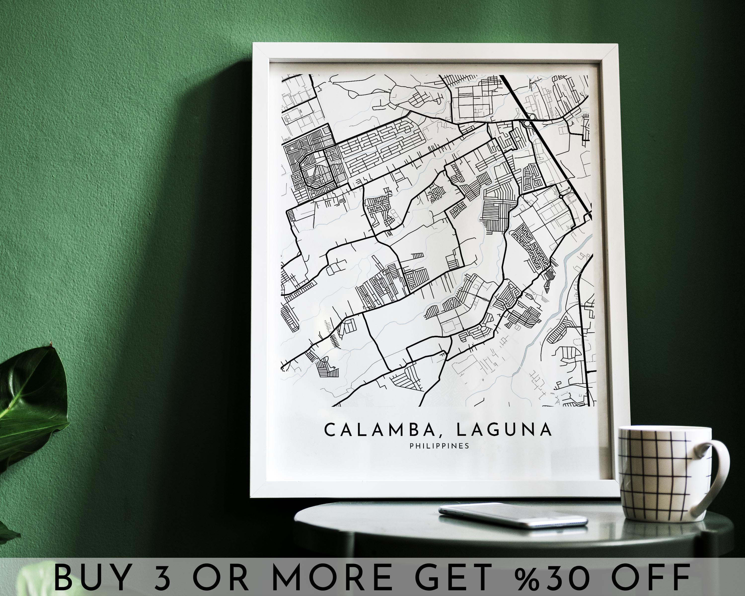 Calamba-laguna City Map Art: Modern Black and White Print (digital File ...