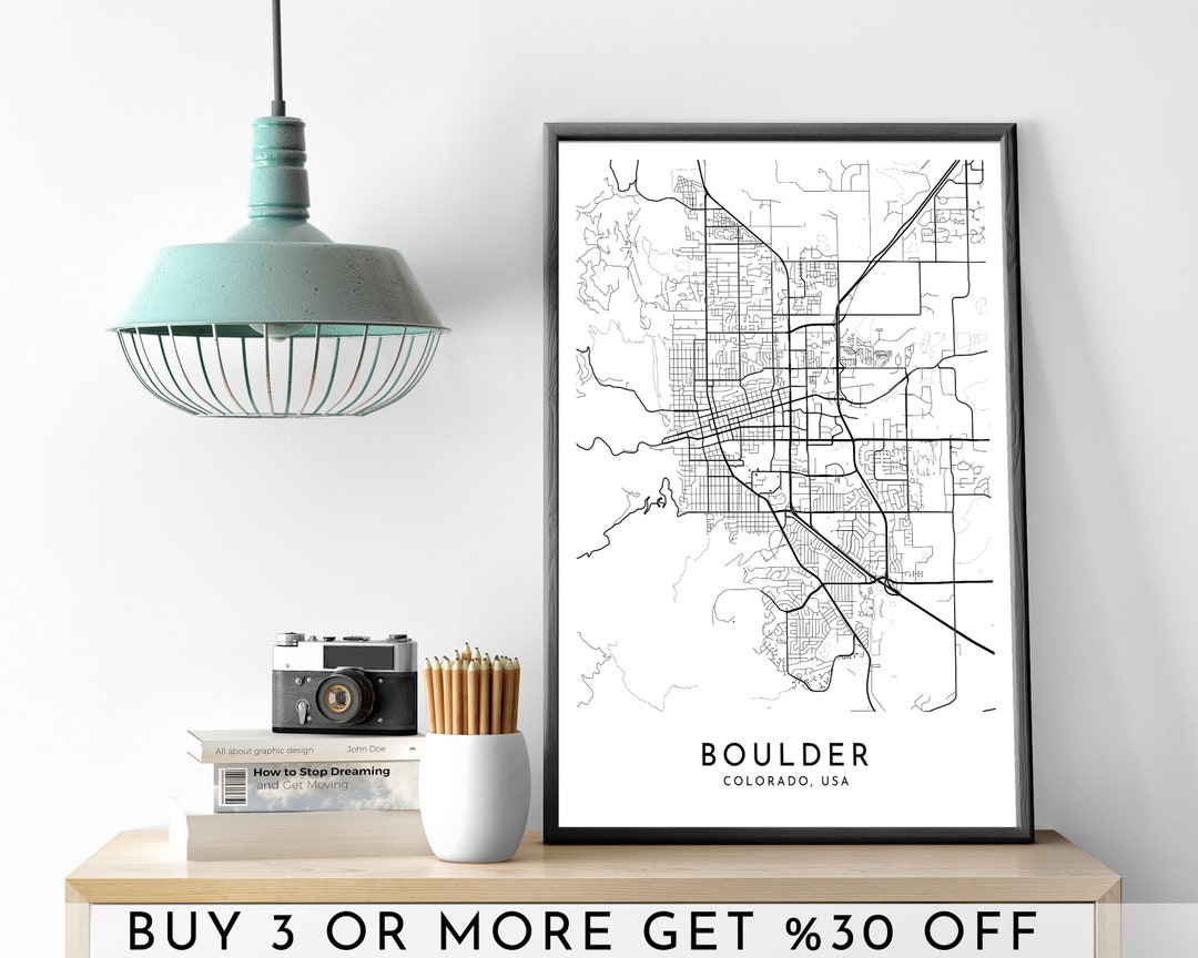 BOULDER City Map PRINTABLE Black and White Wall Art Poster Modern ...