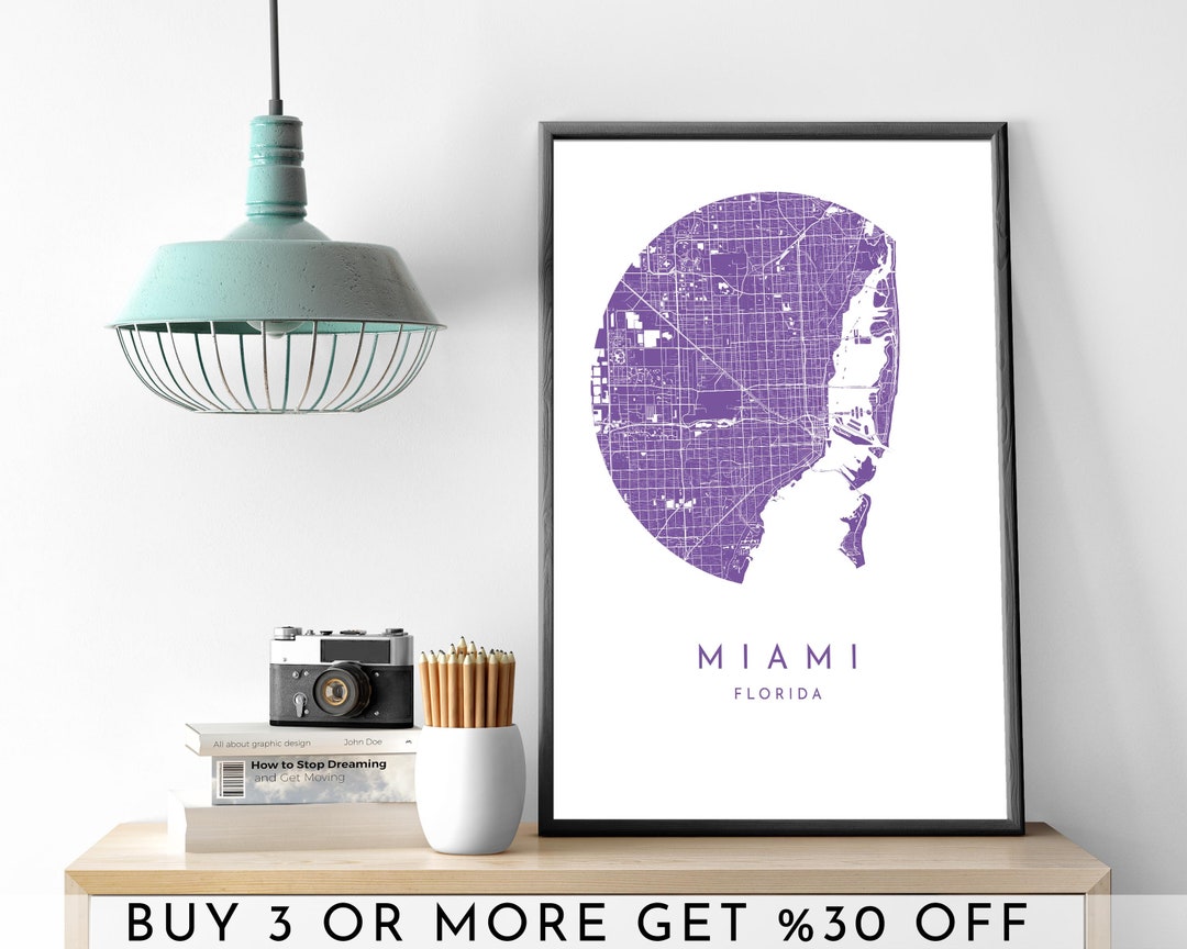 MIAMI City Map PRINTABLE Color Circle Wall Art Poster Modern Minimalist ...