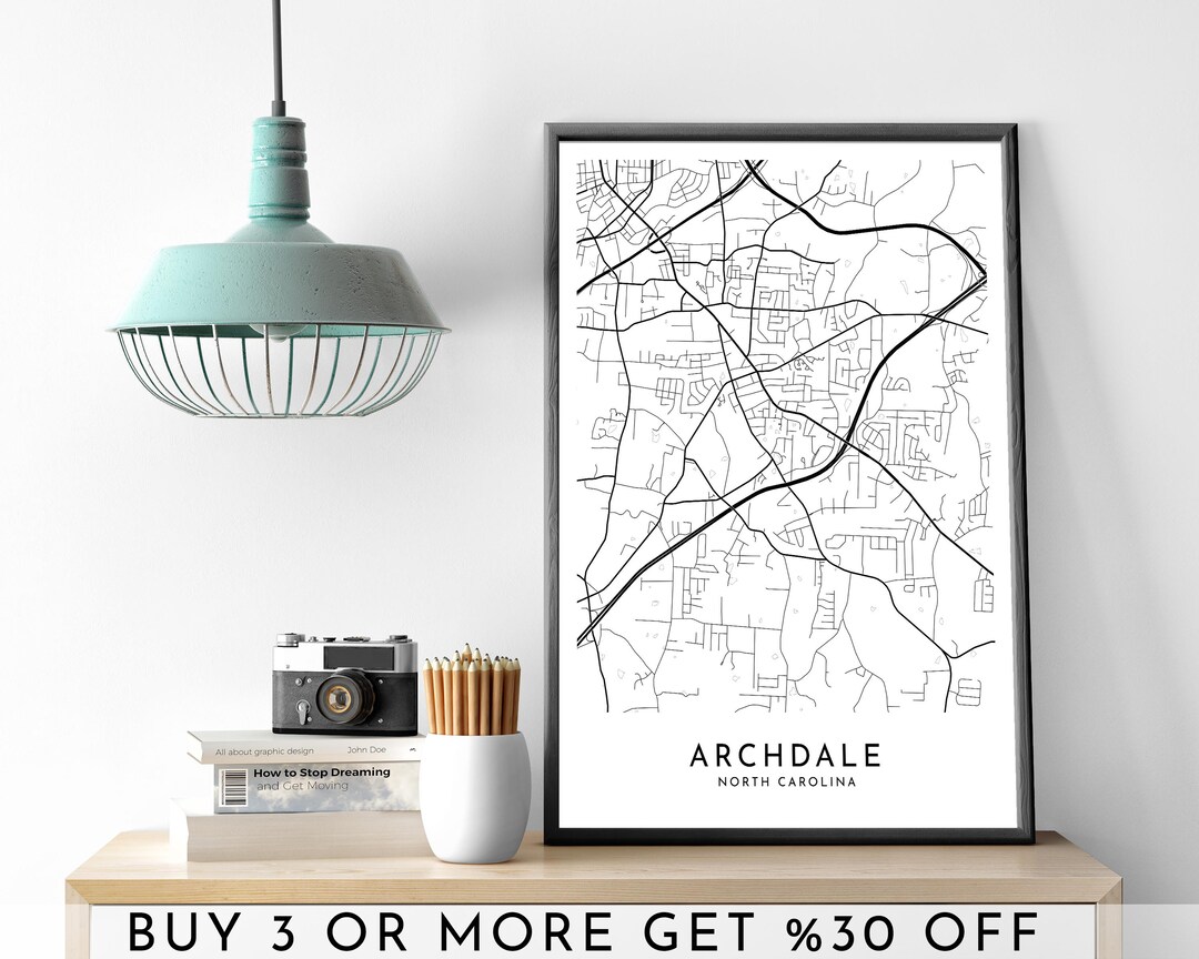 ARCHDALE City Map Printable Black and White Wall Art Poster Modern ...