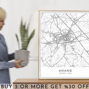 ANAND City Map PRINTABLE Black and White Wall Art Poster Modern Minimalist Office Decoration ...