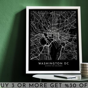 WASHINGTON Dc City Map PRINTABLE Black and White Dark Map Wall Art ...