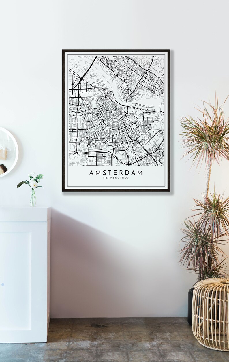 AMSTERDAM City Map PRINTABLE Black and White Wall Art Poster - Etsy