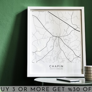 CHAPIN City Map PRINTABLE Black and White Wall Art Poster Modern ...
