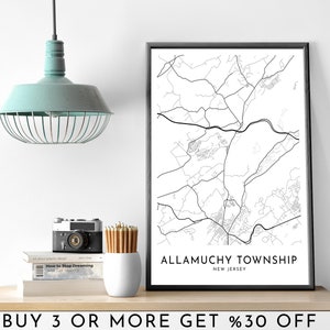 Allamuchy Township, New Jersey Map Art: Minimalist Black & White ...