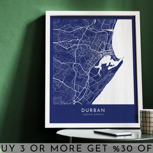 DURBAN City Map PRINTABLE Color Wall Art Poster Modern Minimalist ...