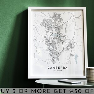 CANBERRA City Map PRINTABLE Black and White Wall Art Poster Modern ...