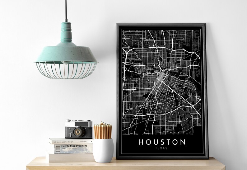 HOUSTON City Map PRINTABLE Black and White Dark Map Wall Art - Etsy