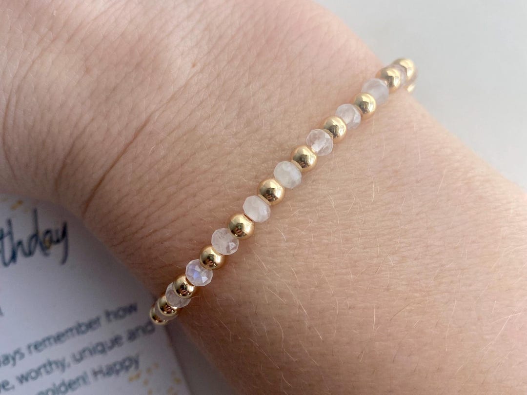 Quartz & Gold Filled Bead Bracelet: Dainty Golden Birthday Gift - Etsy
