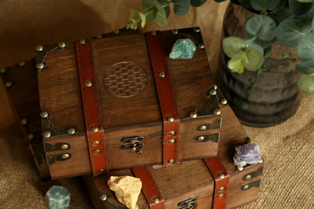 Flower of Life Treasure Box Small Wood and Leather Decorative - Etsy