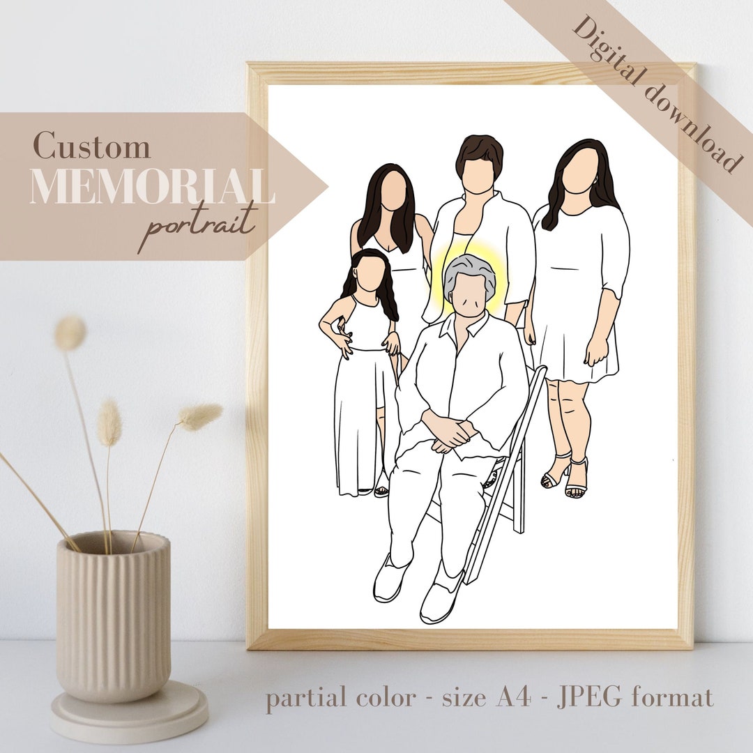 Memorial Custom Line Drawing digital Drawing Partial Color - Etsy