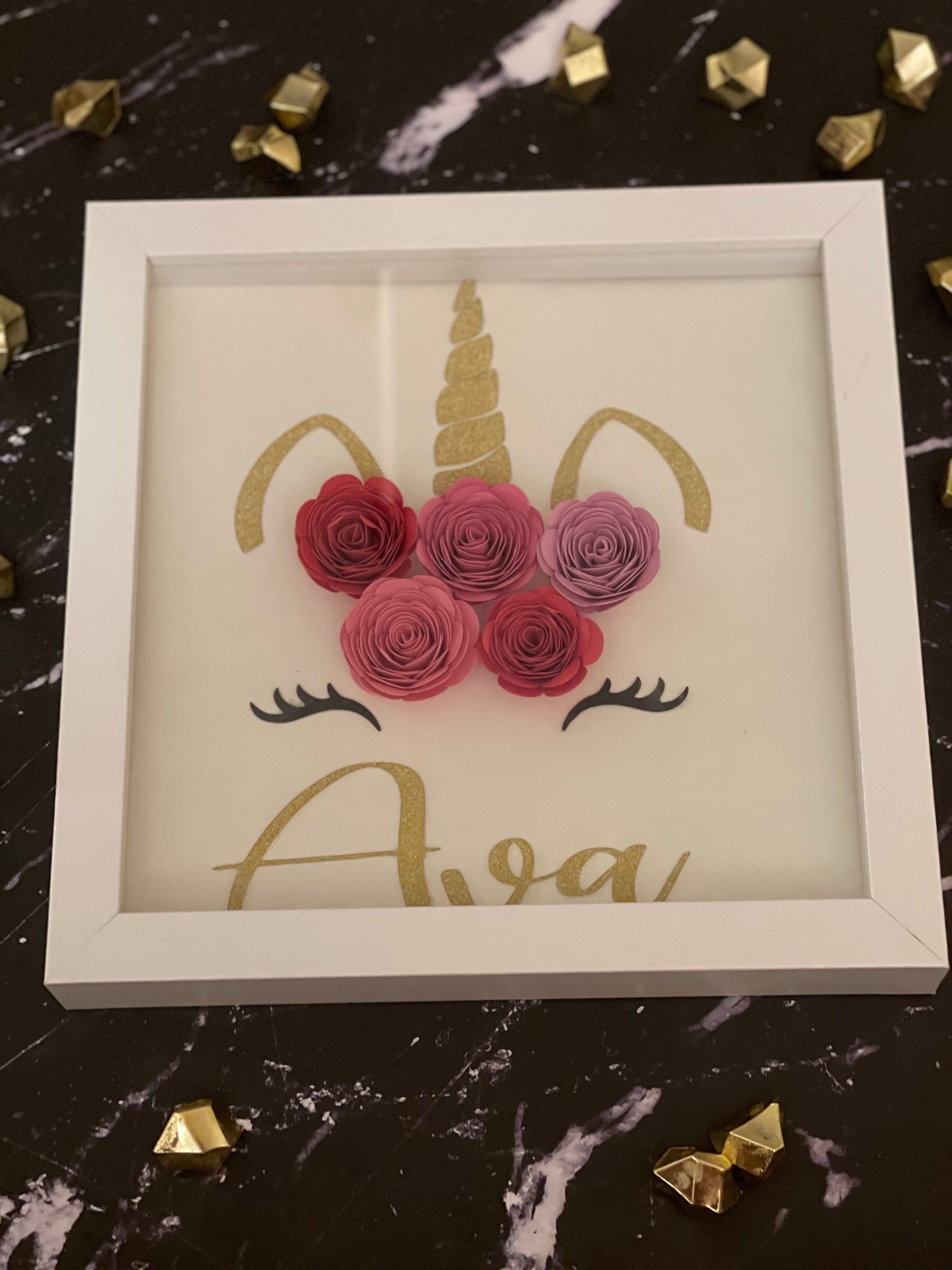 Personalized Unicorn Shadow Box Frame 8x8 |paper Flower Shadow Box ...