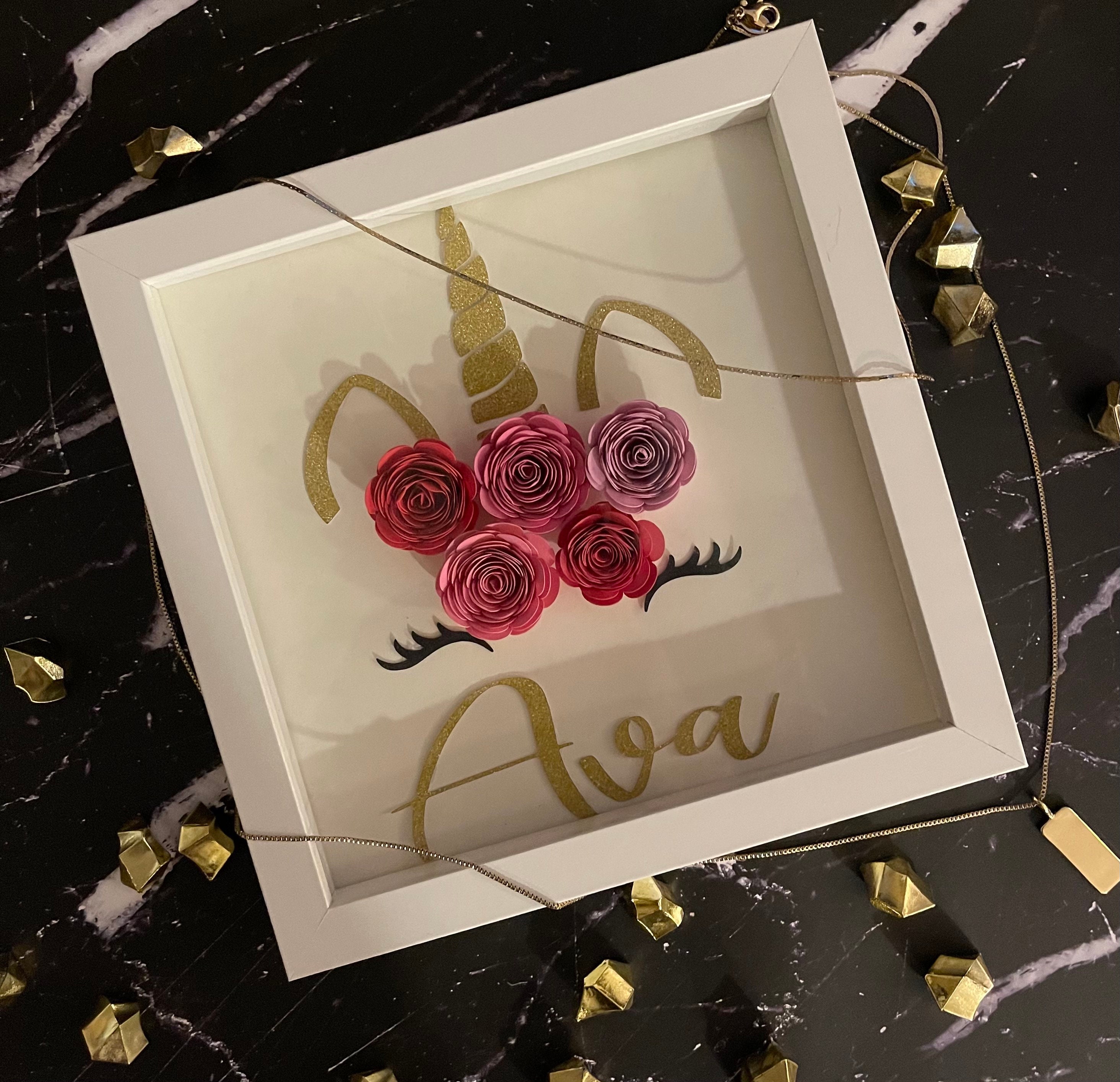 Personalized Unicorn Shadow Box Frame 8x8 |paper Flower Shadow Box ...