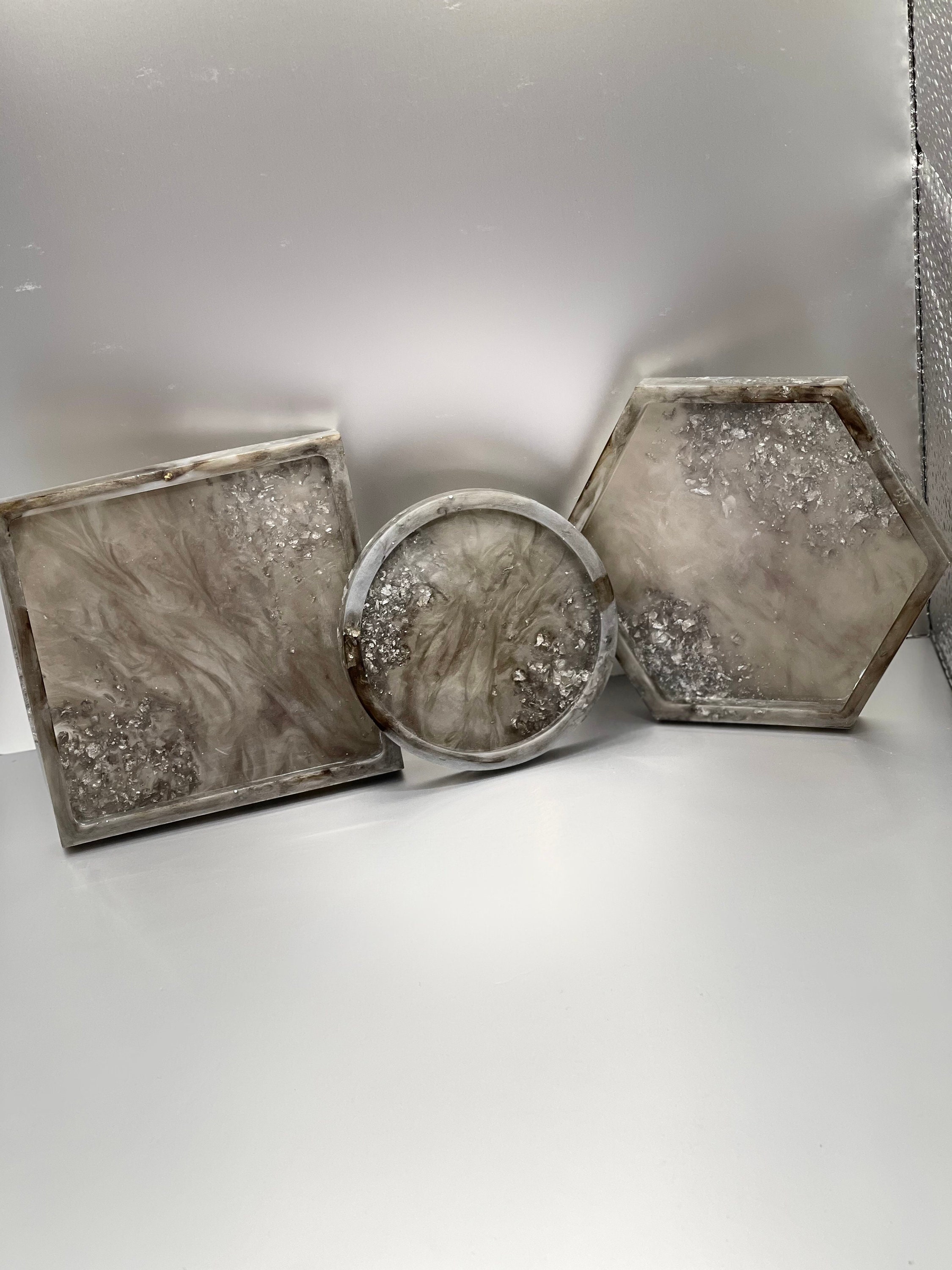 Grey Marble Coasters Handmade Resin Coasters Gifts for Her Marble ...