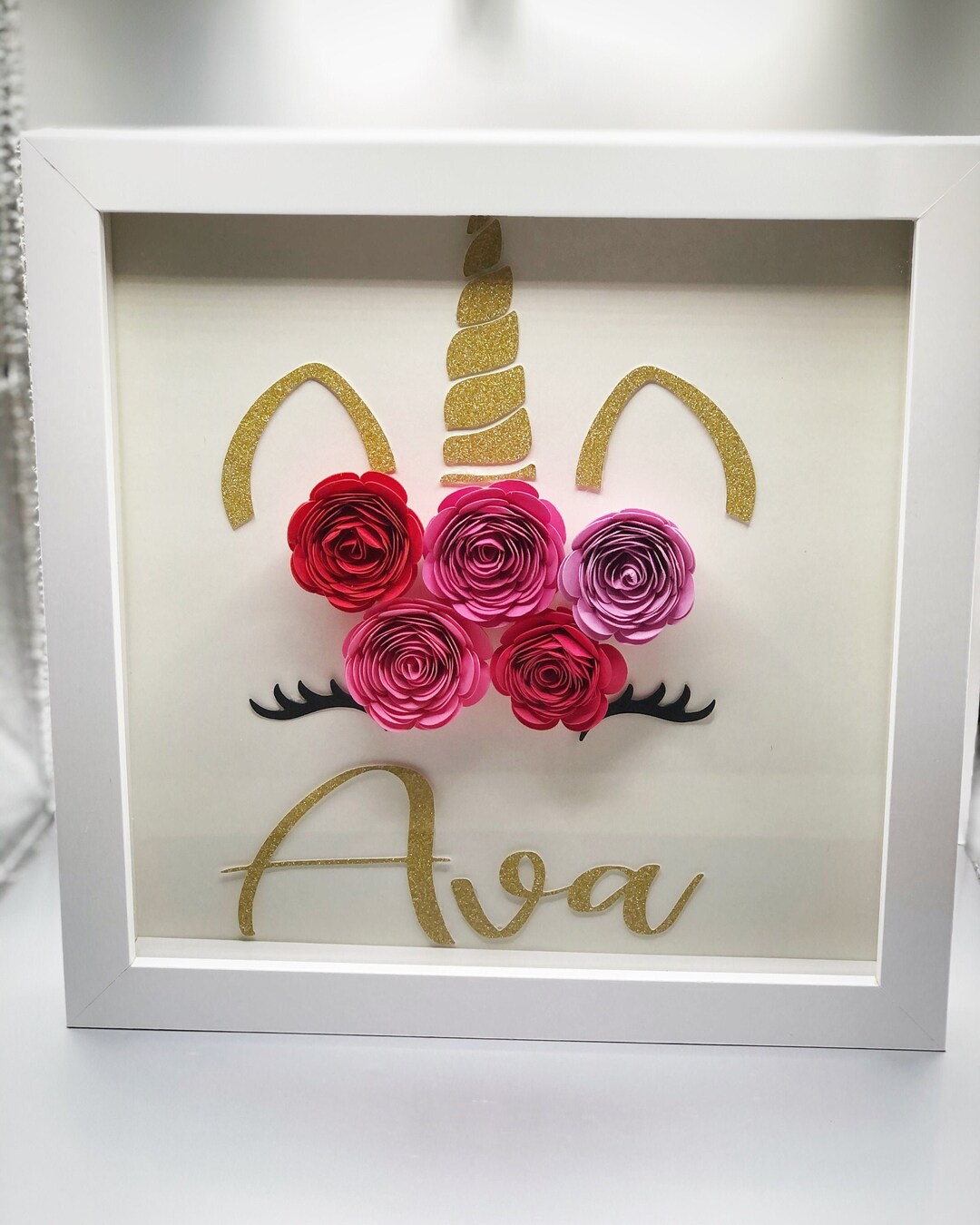 Personalized Unicorn Shadow Box Frame 8x8 |paper Flower Shadow Box ...