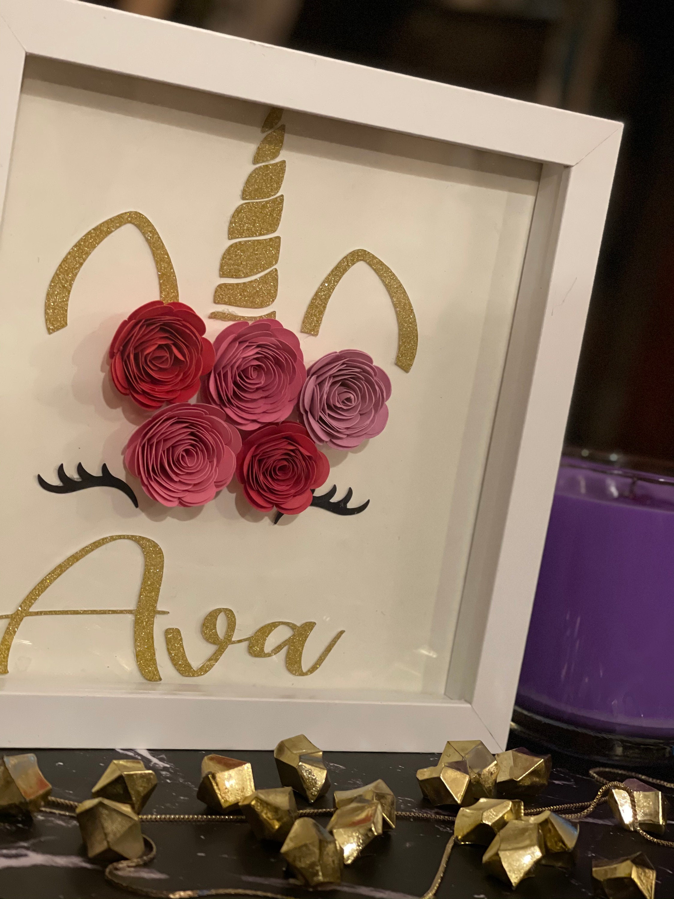 Personalized Unicorn Shadow Box Frame 8x8 |paper Flower Shadow Box ...