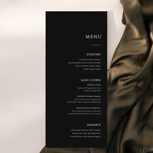 MIDNIGHT | Minimalist Wedding Menu Template DIY Instant Download Simple ...