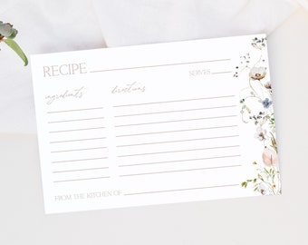 Floral Recipe Card Printable Template Bridal Shower Recipe - Etsy