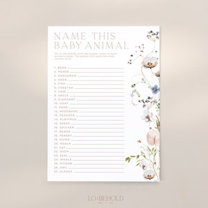 ENCHANTED | Name the Baby Animal Game Floral Baby Shower Game Editable ...