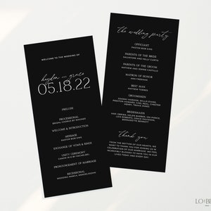 MIDNIGHT | Minimalist Wedding Program Editable Template Set DIY Instant ...
