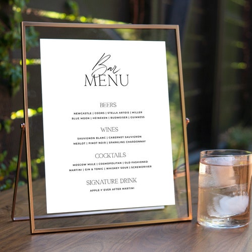 ALTAR Minimalist Wedding Bar Menu Sign Template DIY Download | Etsy