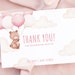 TEDDY | Pink Bear Thank You Card Template Baby Shower Bear With Balloon ...