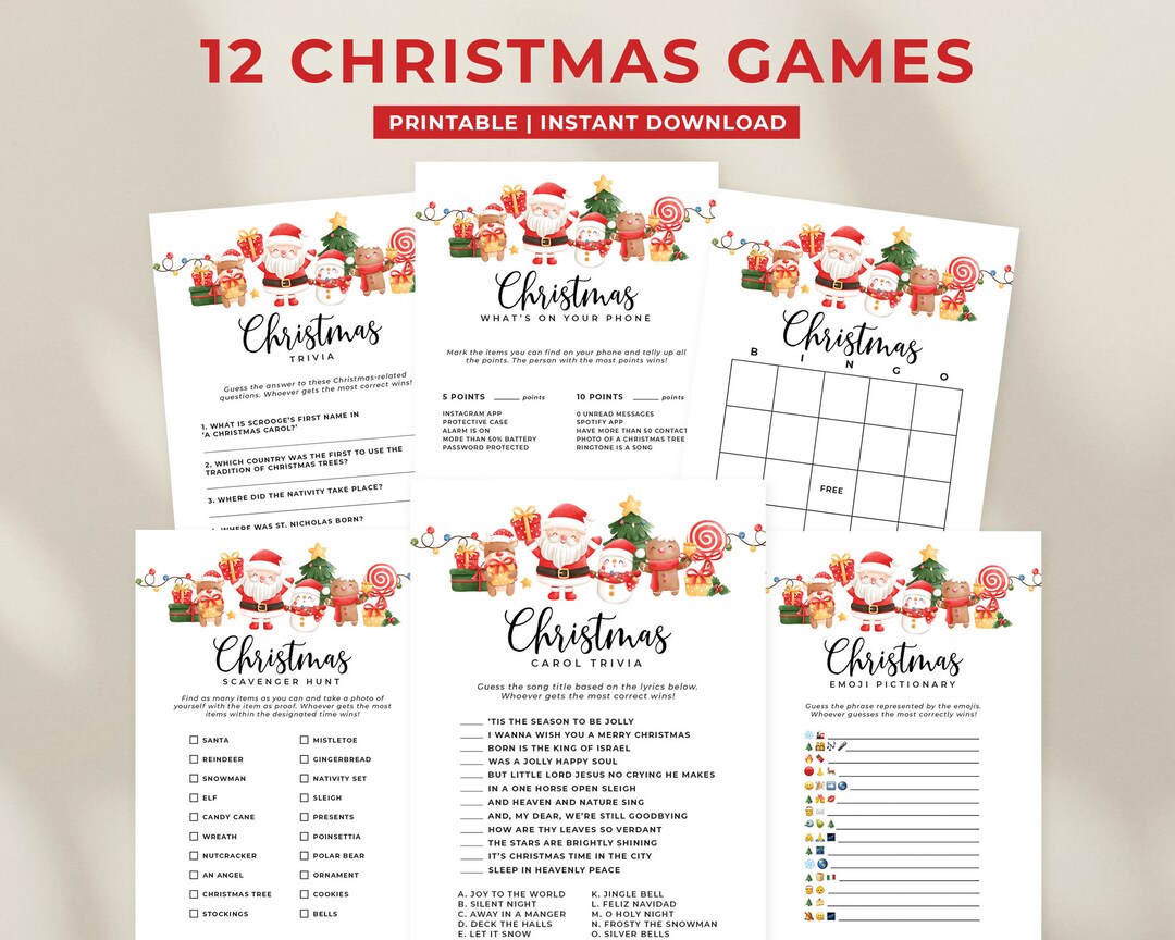 12 Christmas Games Bundle Template, Printable Christmas Party Games ...