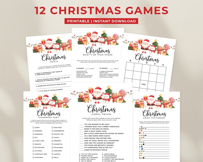 12 Christmas Games Bundle Template, Printable Christmas Party Games ...